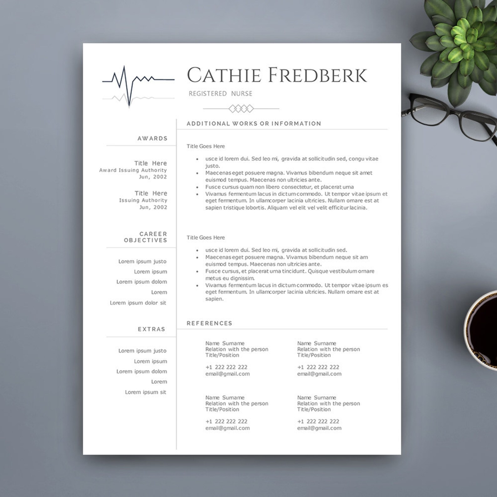 Nurse Resume Template for Pages & MS Word. Complete 1,2,3 Pages Resume ...