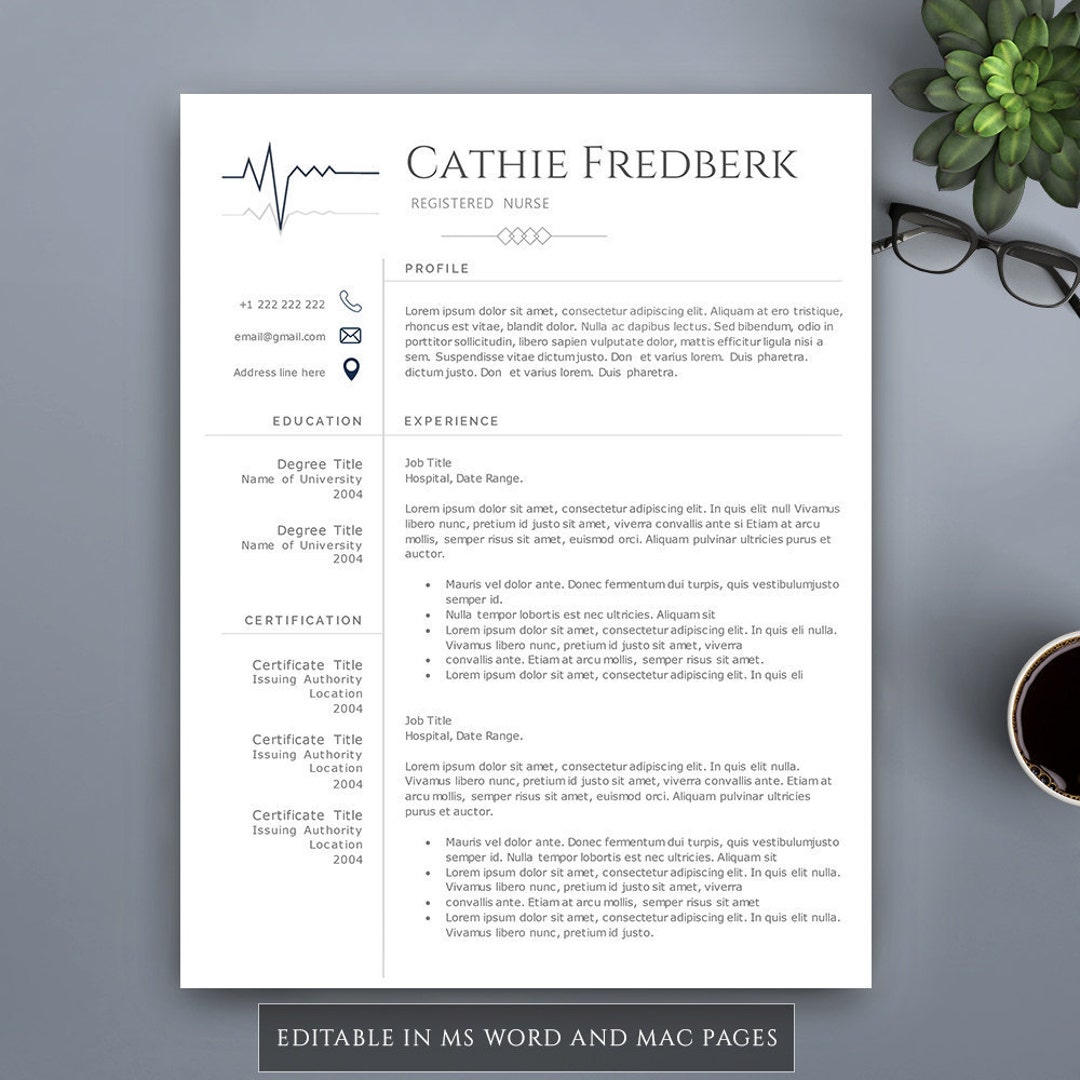 Nurse Resume Template for Pages & MS Word. Complete 1,2,3 Pages Resume ...