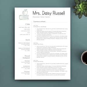Professional Teacher Resume Template for Pages & MS Word. Complete 1,2 ...