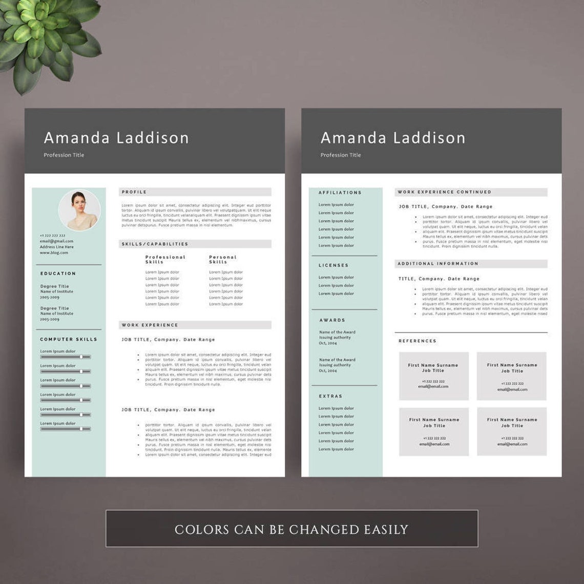 Professional Resume Template + Cover Letter + References Page, Creative ...