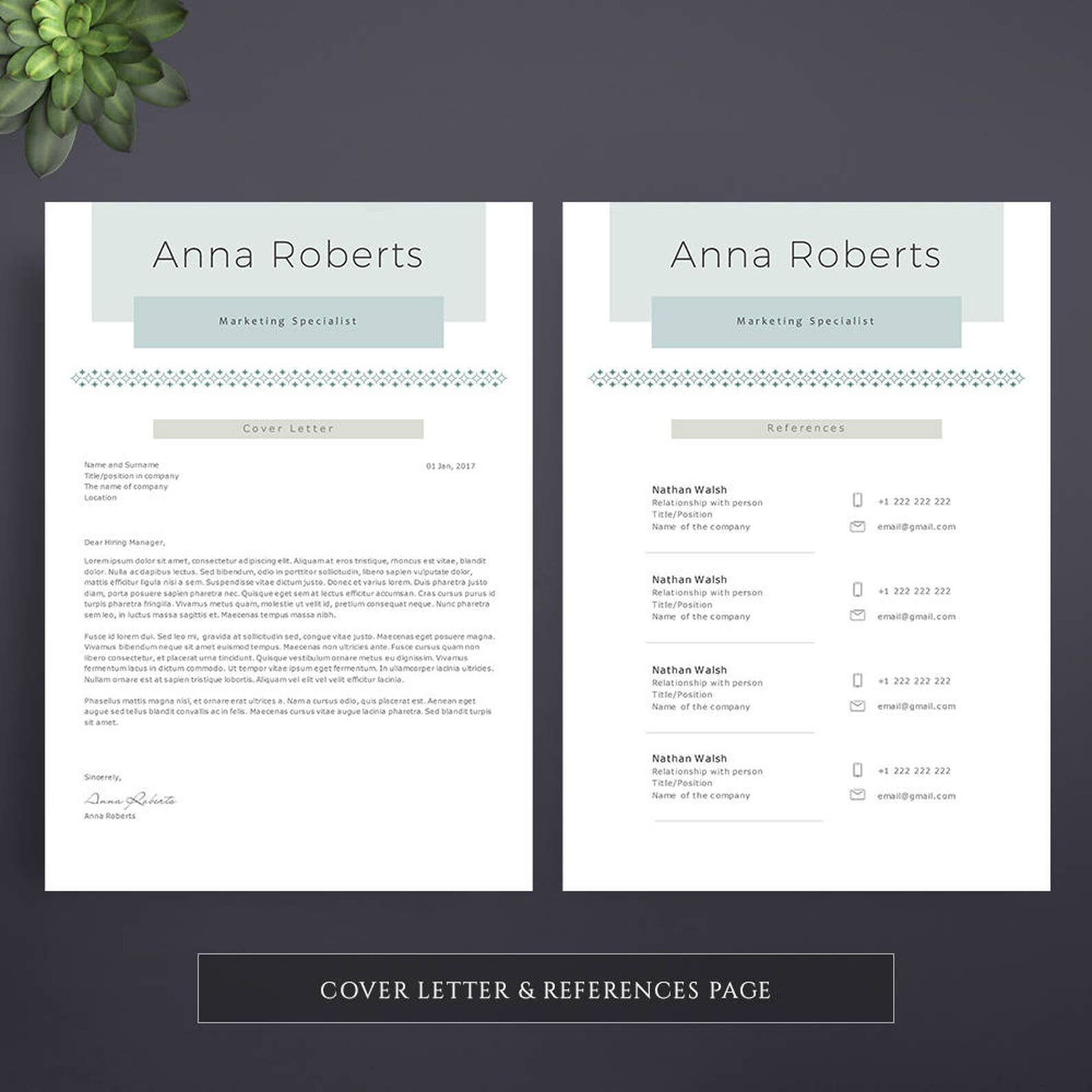 Creative & Modern Resume Template + Cover Letter, Professional CV for ...