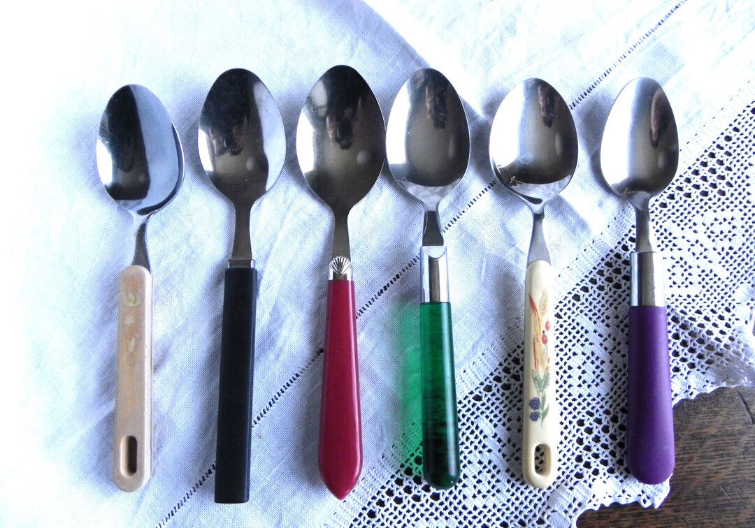 6 Pieces Mismatched Stainless Steel Vintage Dessert Spoons With ...