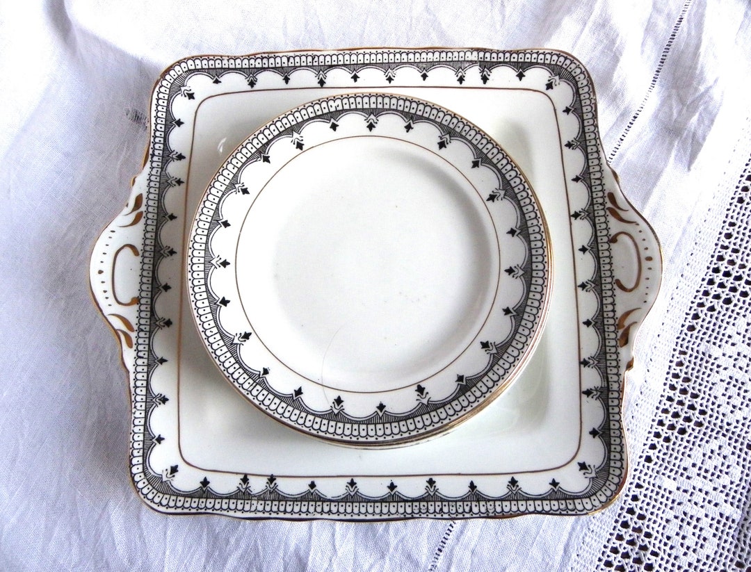 Antique 1920s DELPHINE CHINA Square Sandwich Serving Plate and Five Tea ...