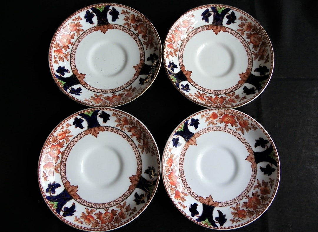 4 Vintage 1930s CROWN DOUGLAS English Bone China Cobalt Blue and Red ...