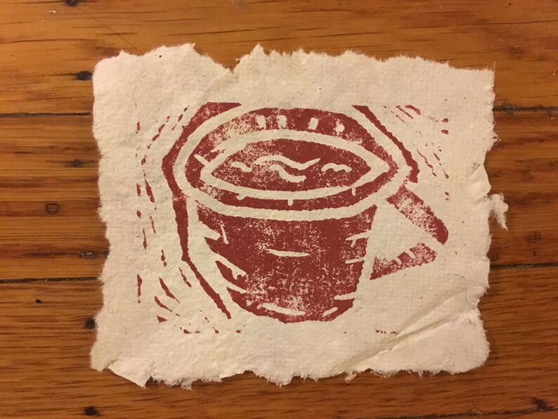 Teacup Linocut Print on Handmade Recycled Paper - Etsy
