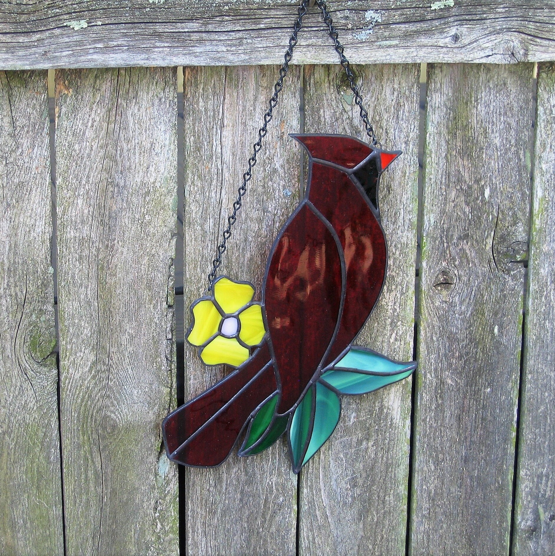 Red Cardinal Sun Catcher With Flower | Etsy