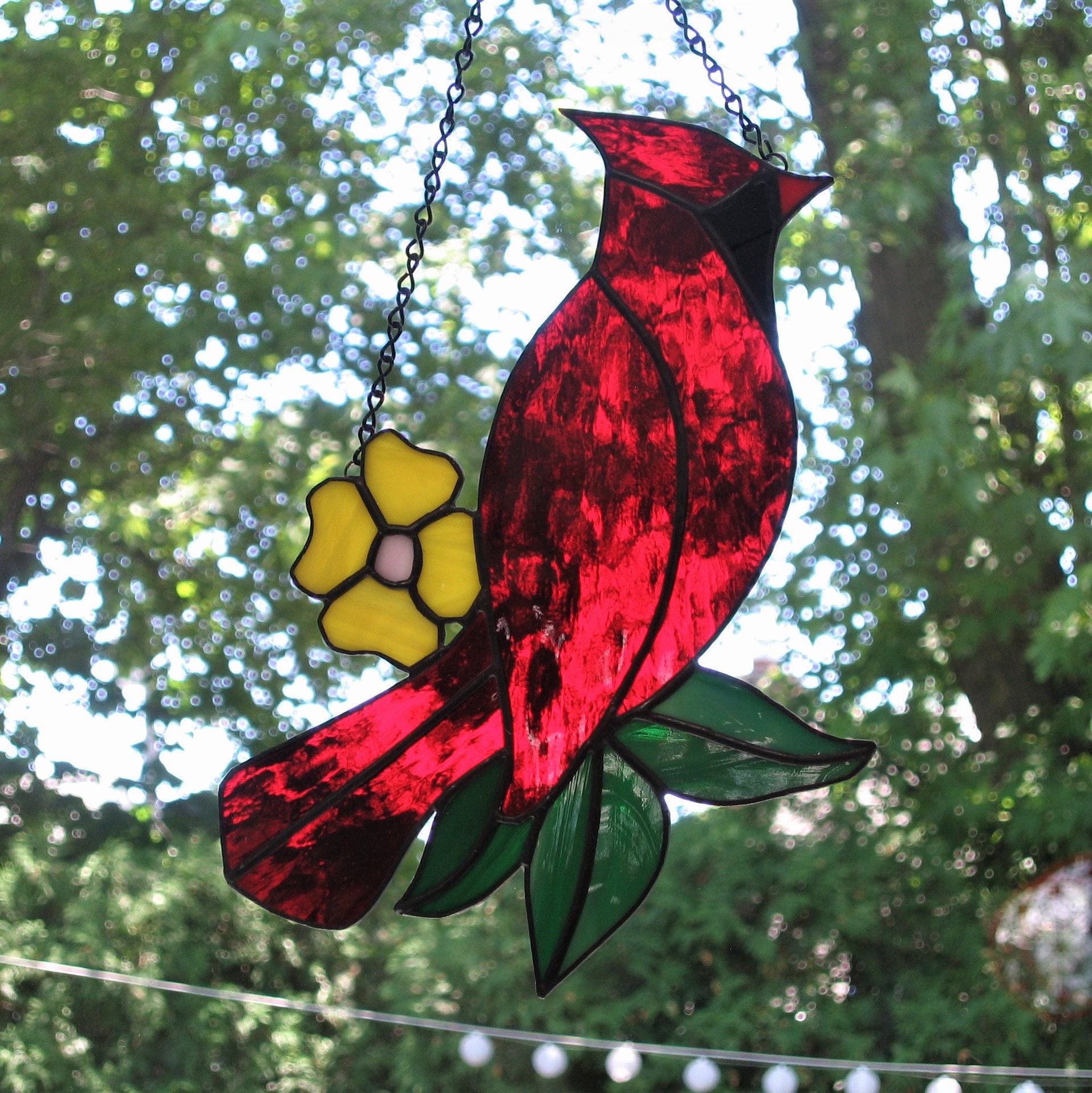 Red Cardinal Sun Catcher With Flower - Etsy