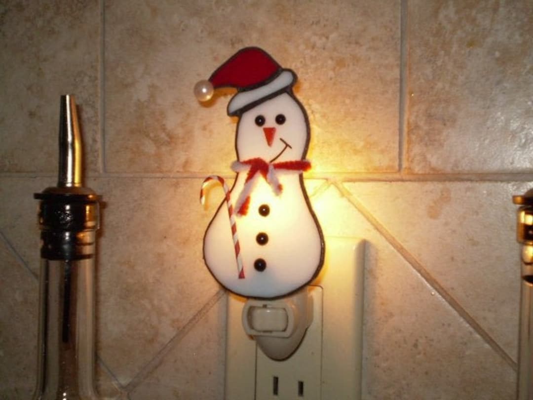 Snowman Stained Glass Night Light Gift Christmas Winter - Etsy