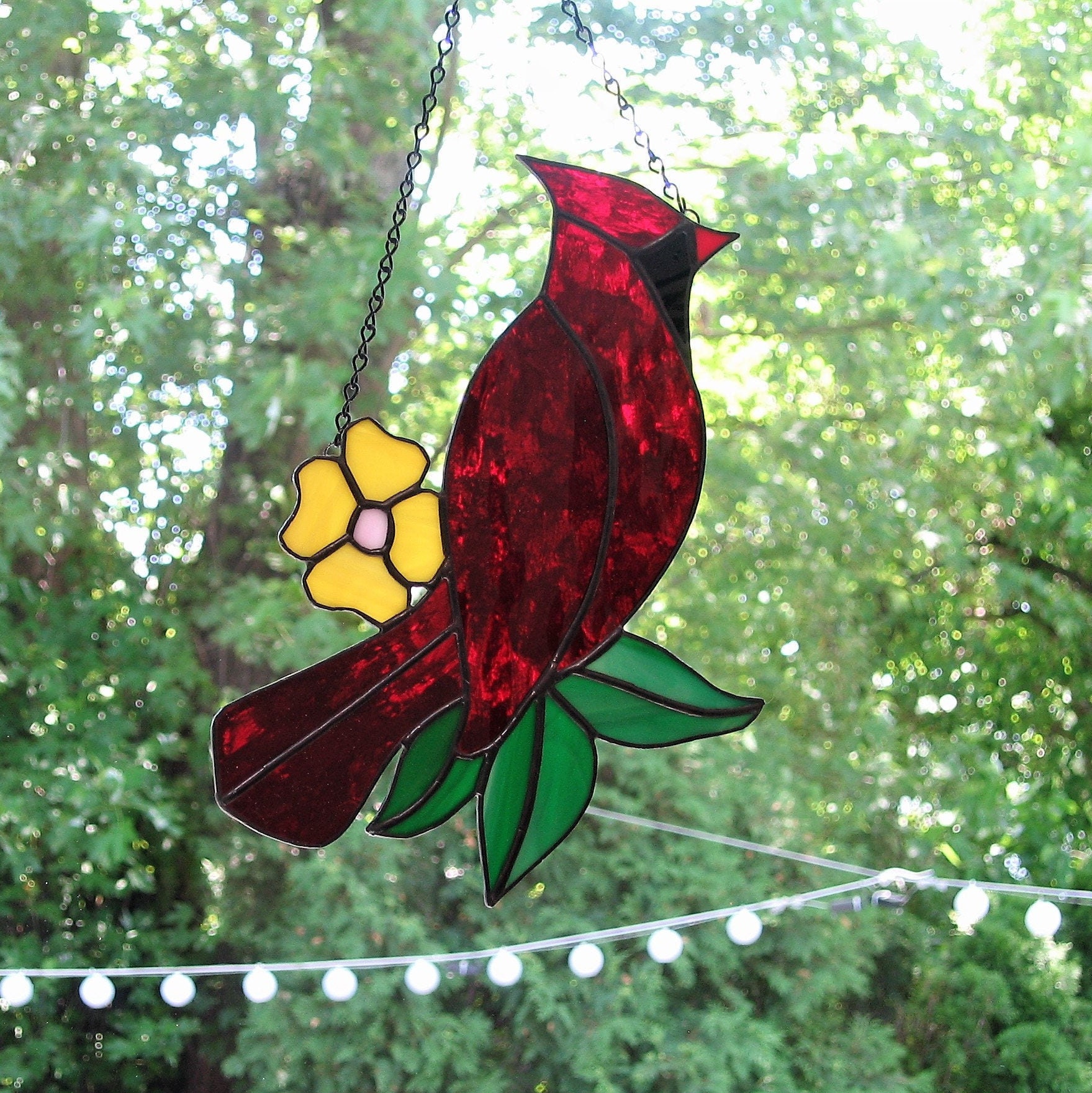 Red Cardinal Sun Catcher With Flower | Etsy