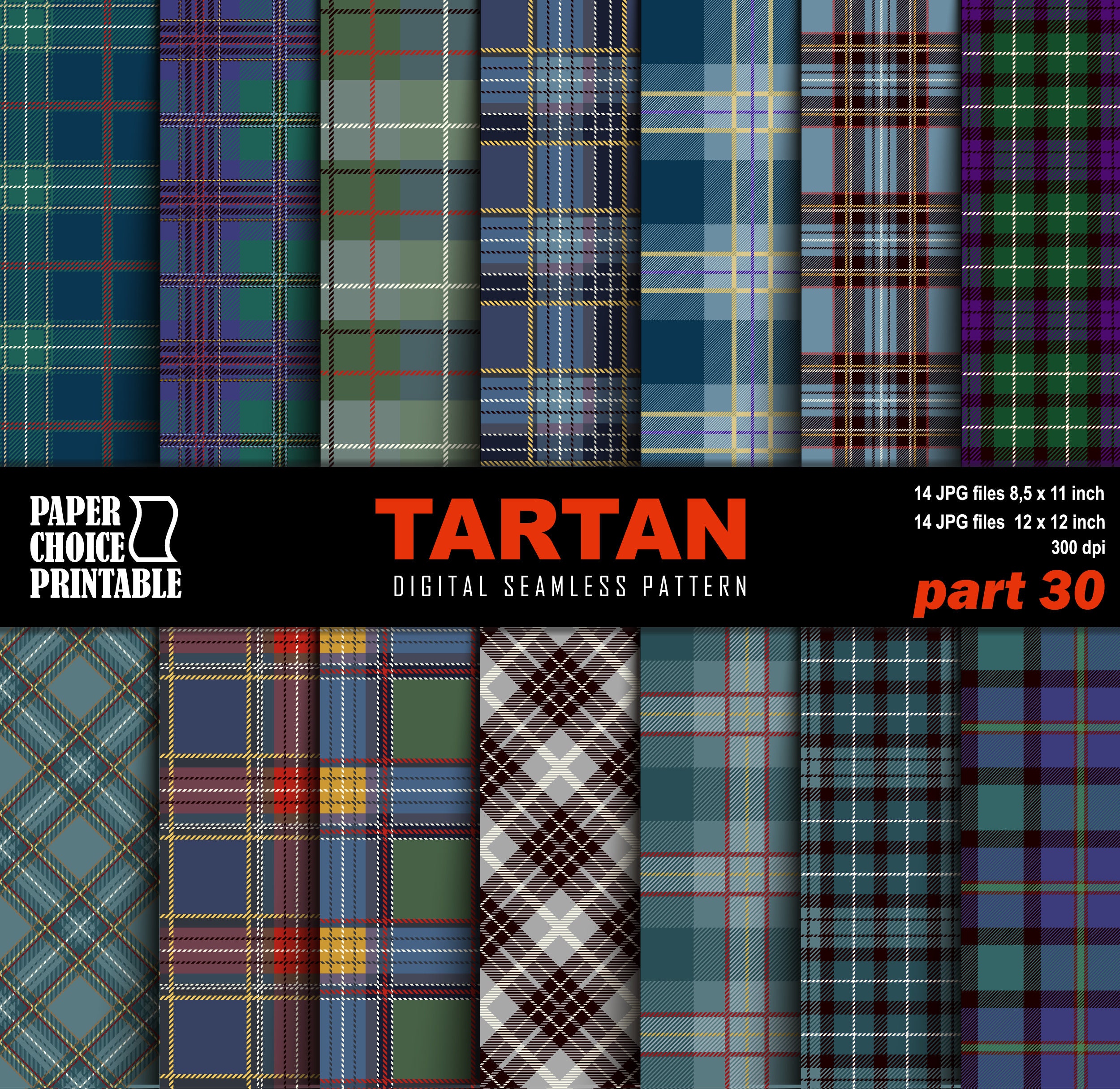 Tartan Digital Paper Clipart. Scottish Plaid Tartan Clipart. - Etsy