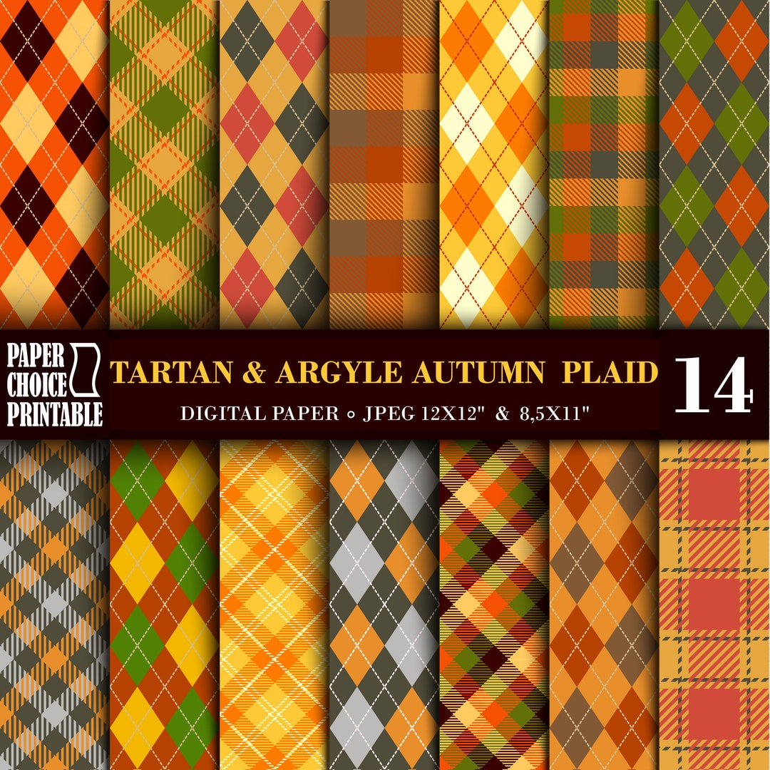 Autumn Tartan and Argyle Plaid Digital Wallpaper, Seamless Pattern ...