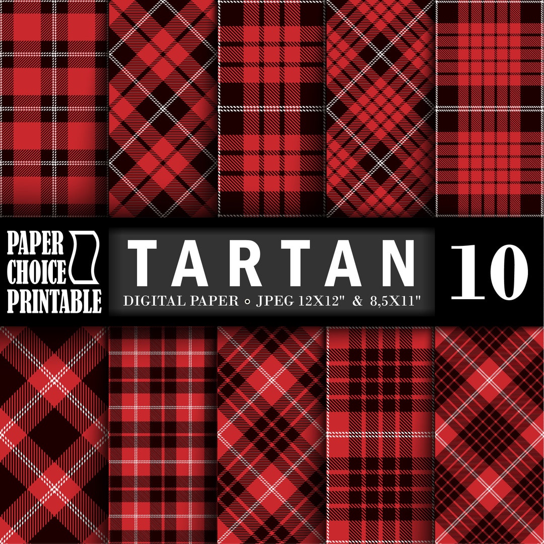 Tartan Plaid Digital Paper Set. Tartan Check Plaid Black, Red and White ...