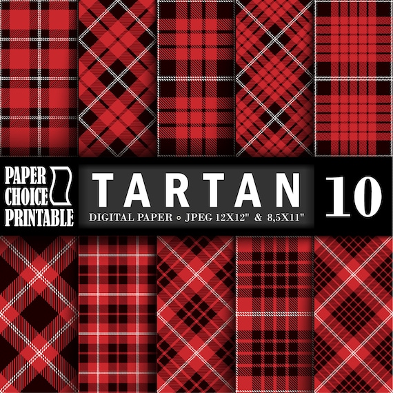 Tartan Plaid Digital Paper Set. Tartan Check Plaid Black Red | Etsy