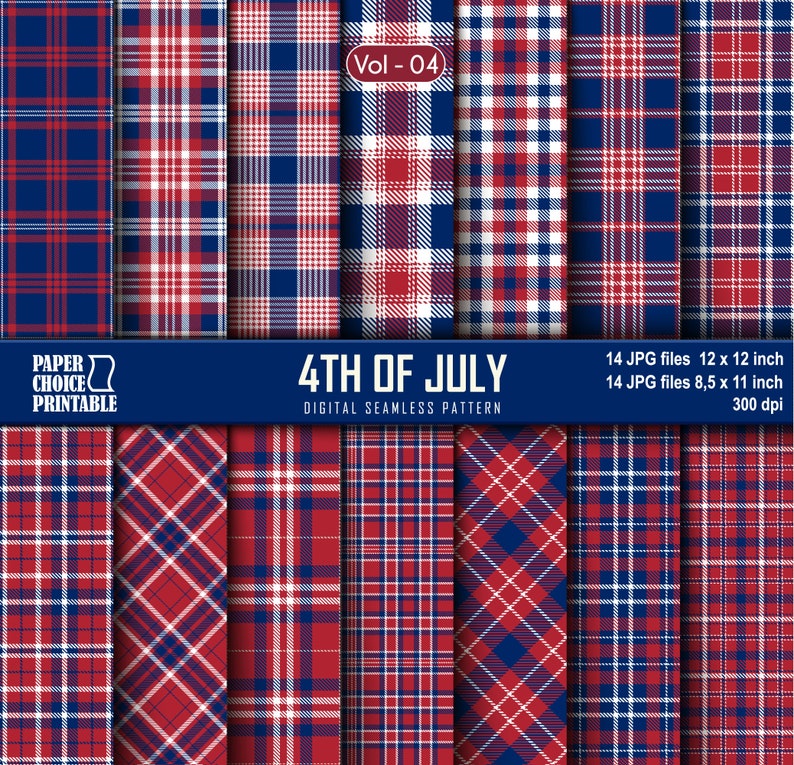 Seamless 4th of July Patriotic Red White Blue and Scrapbook Digital ...