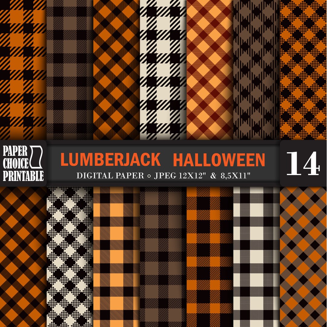 Halloween Plaid Digital Paper, Buffalo Check Design, Halloween Plaid ...