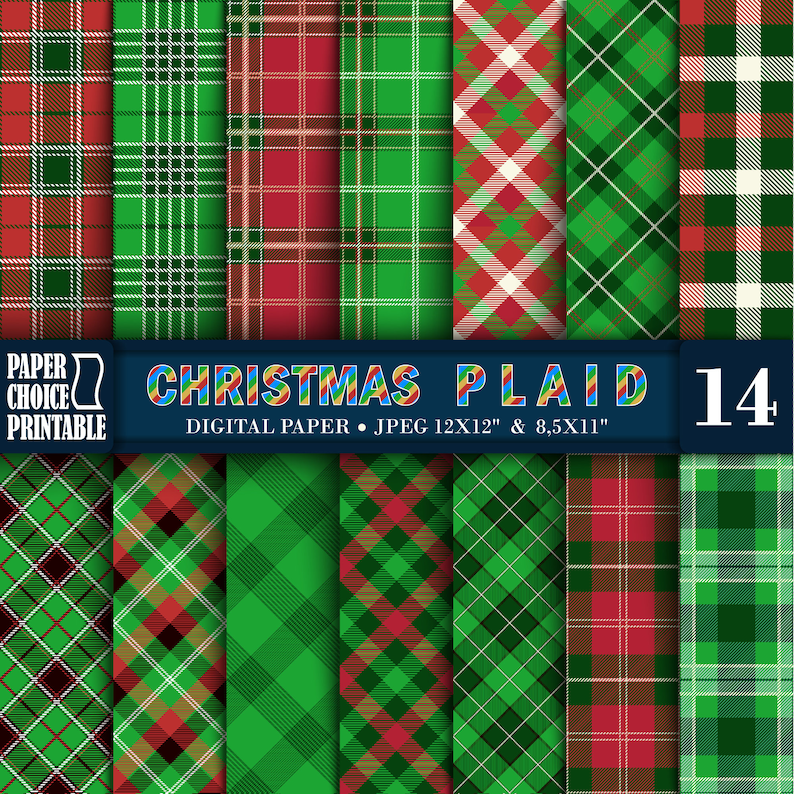 TARTAN DIGITAL PAPER: 12" X 12", Christmas, Pattern Prints, Scrapbook ...