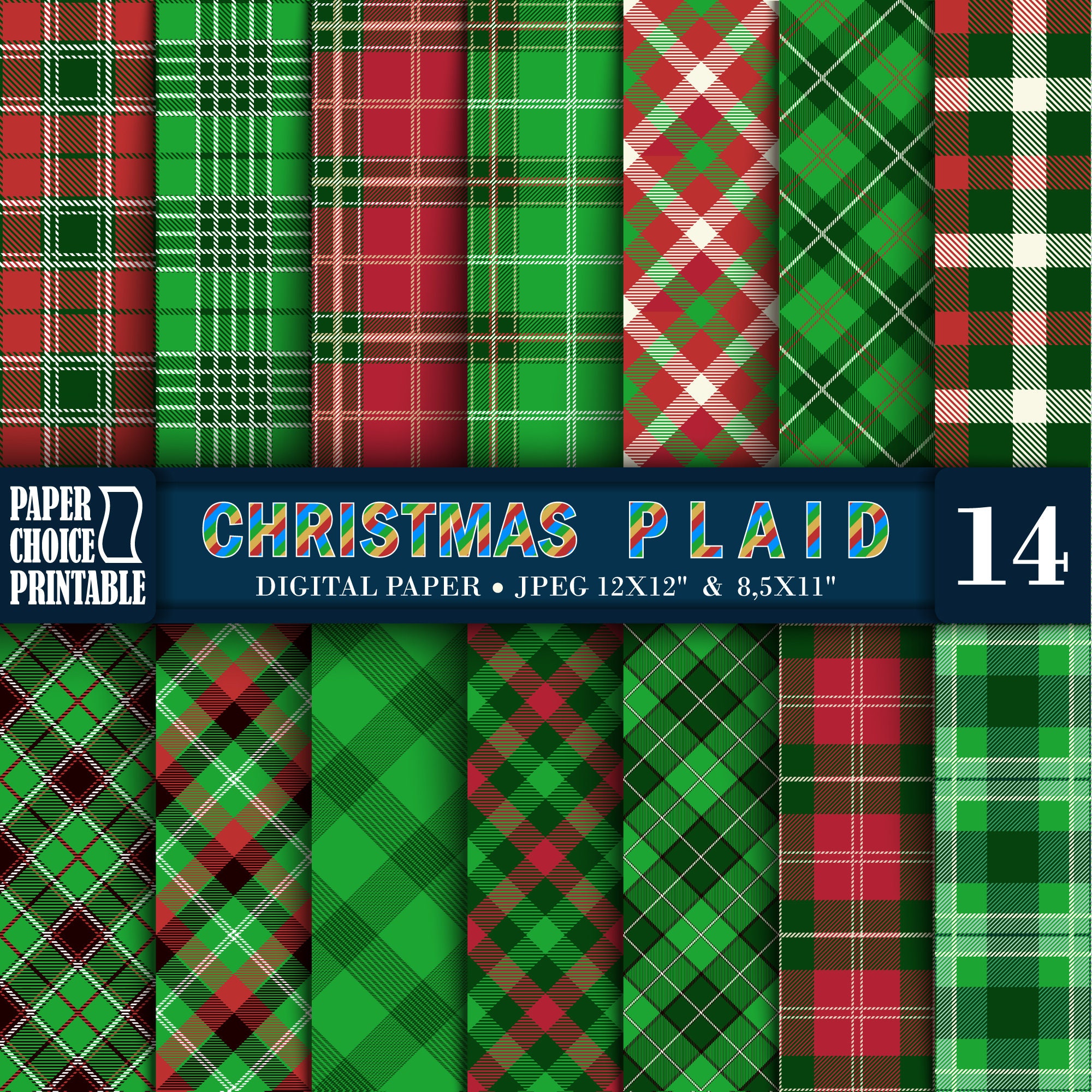 TARTAN DIGITAL PAPER: 12" X 12", Christmas, Pattern Prints, Scrapbook ...