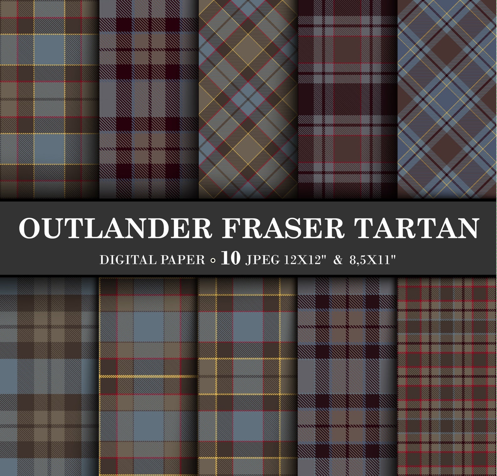 Outlander Fraser Tartan Plaid Digital Wallpaper, Seamless Pattern ...