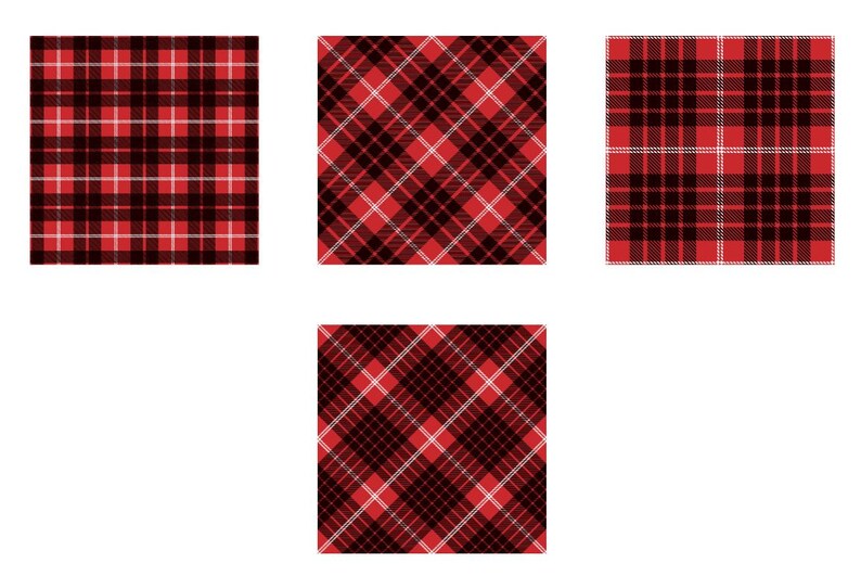 Tartan Plaid Digital Paper Set. Tartan Check Plaid Black, Red and White ...
