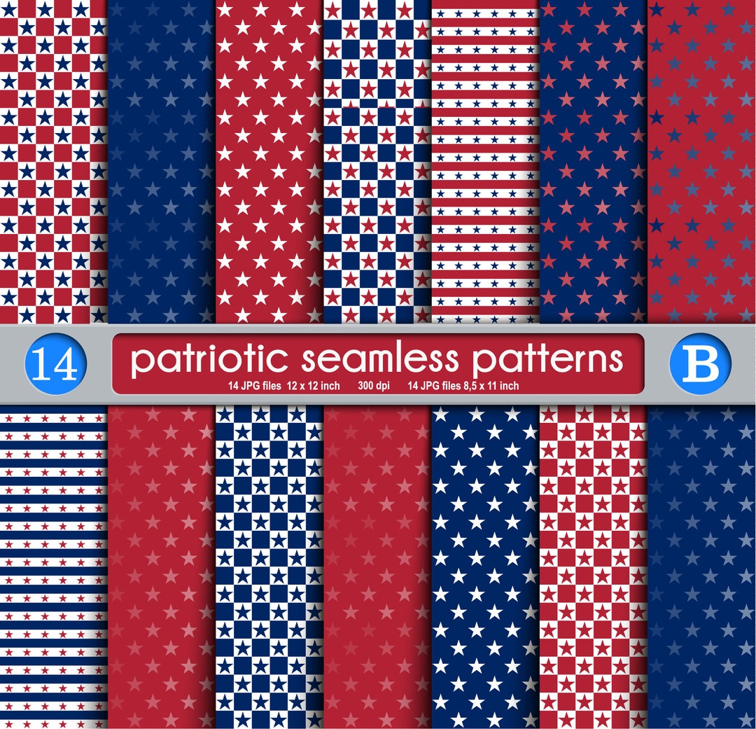 Seamless 4th of July Patriotic Red White Blue Stars and Stripes ...