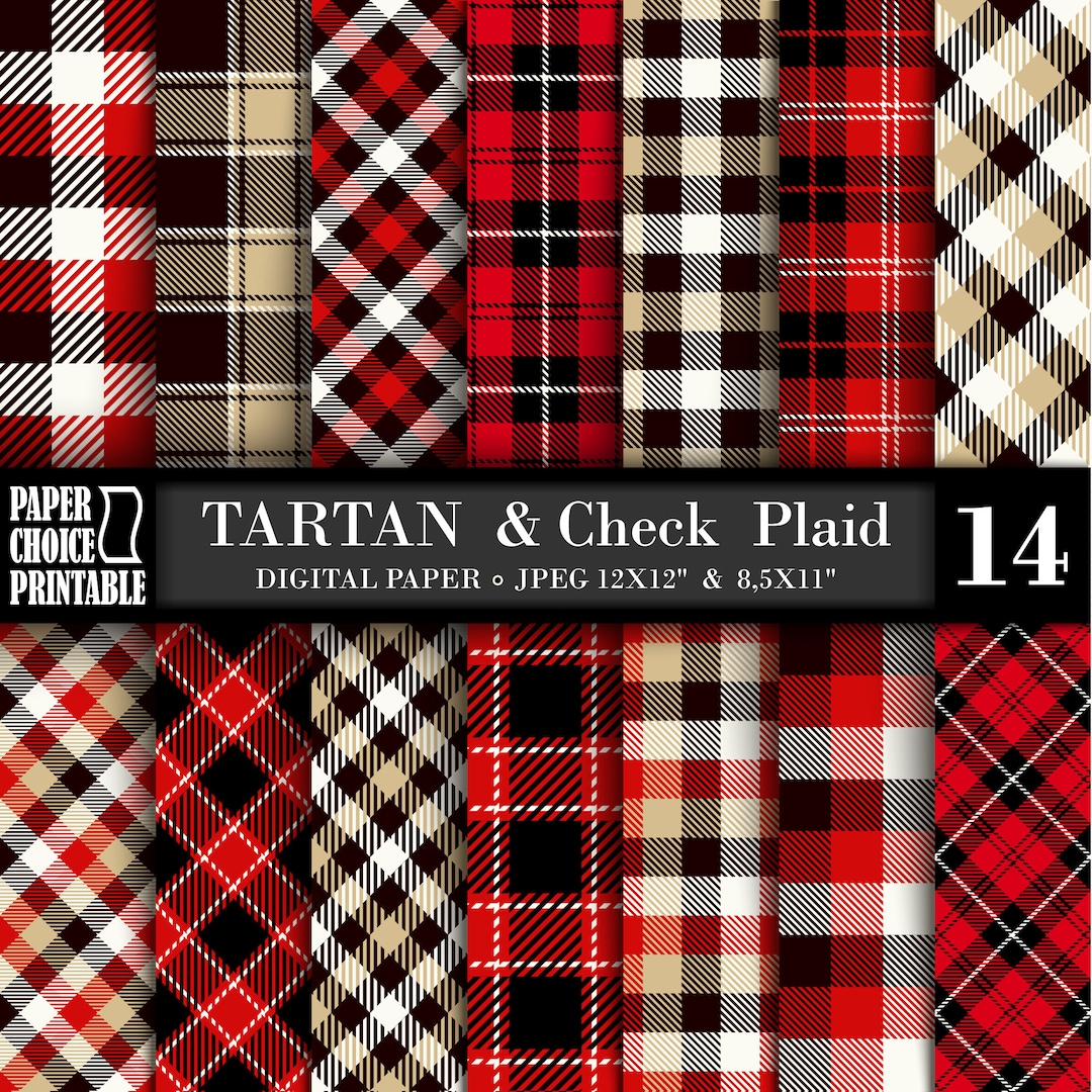 Lumberjack Plaid Digital Paper Set. Check Plaid Red, Black, Camel Beige ...