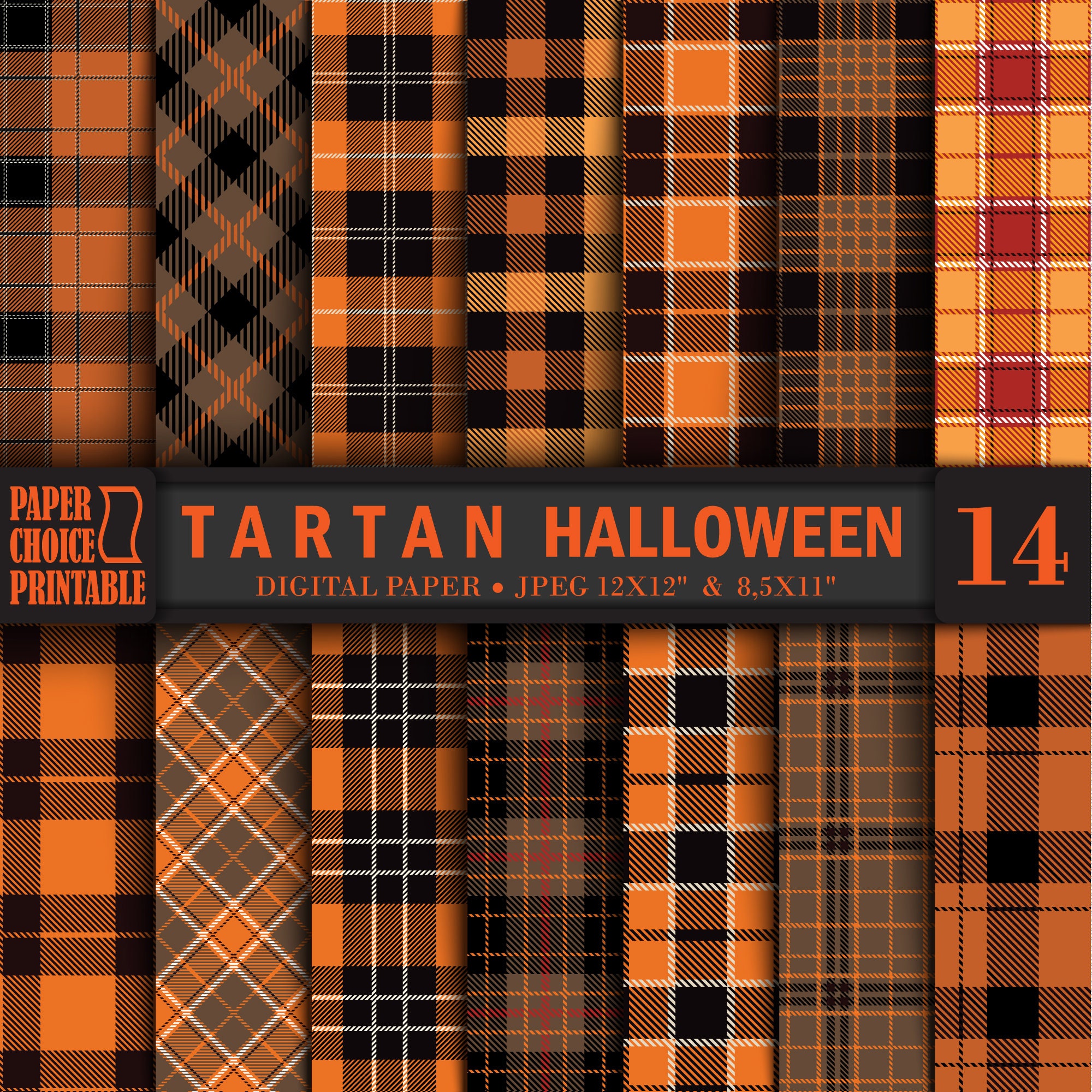 Halloween Plaid Digital Paper, Buffalo Check Design, Halloween Plaid ...