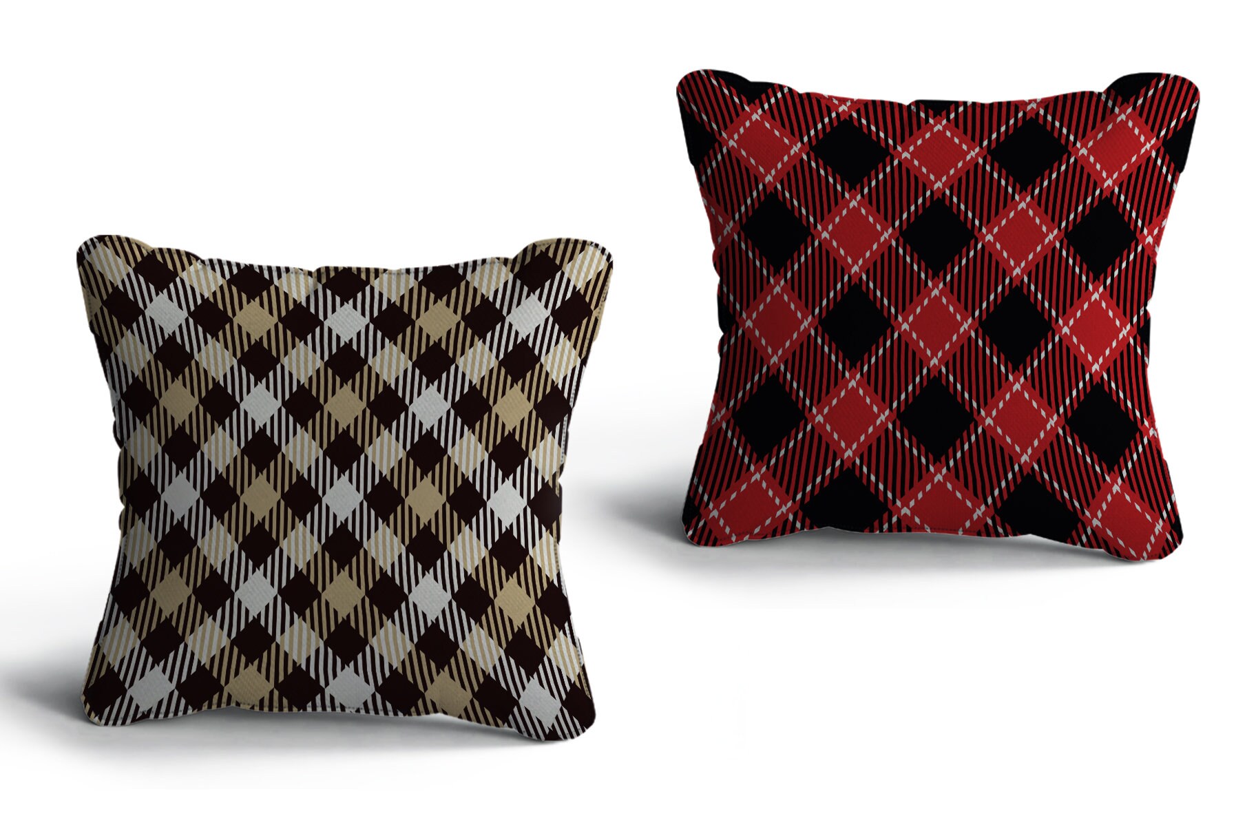 Lumberjack Plaid Digital Paper Set. Check Plaid Red, Black, Camel Beige ...