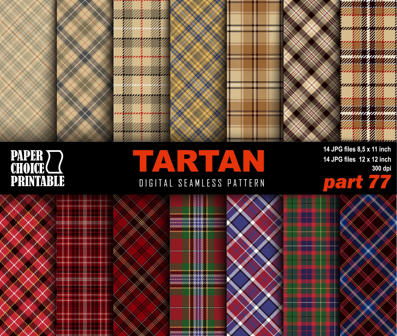 Tartan Digital Paper Clipart. Scottish Plaid, Tartan Clipart. Seamless ...