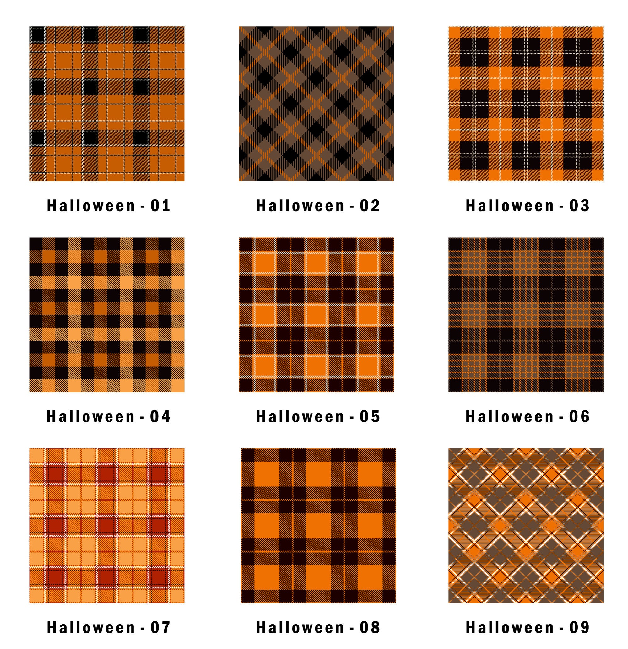 Halloween Plaid Digital Paper, Buffalo Check Design, Halloween Plaid ...