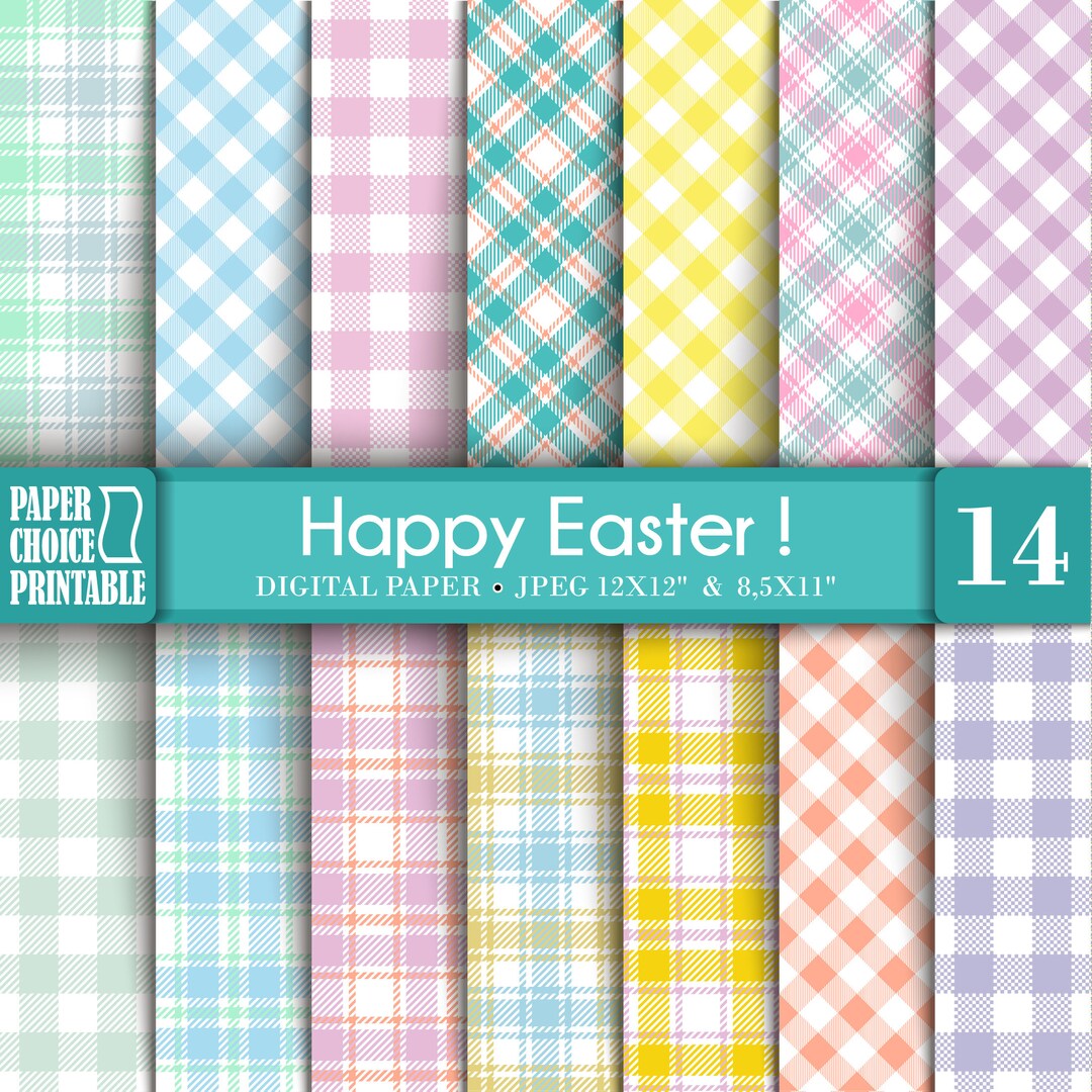Easter Tartan and Gingham Plaid Digital Papers. Scrapbook Digital ...