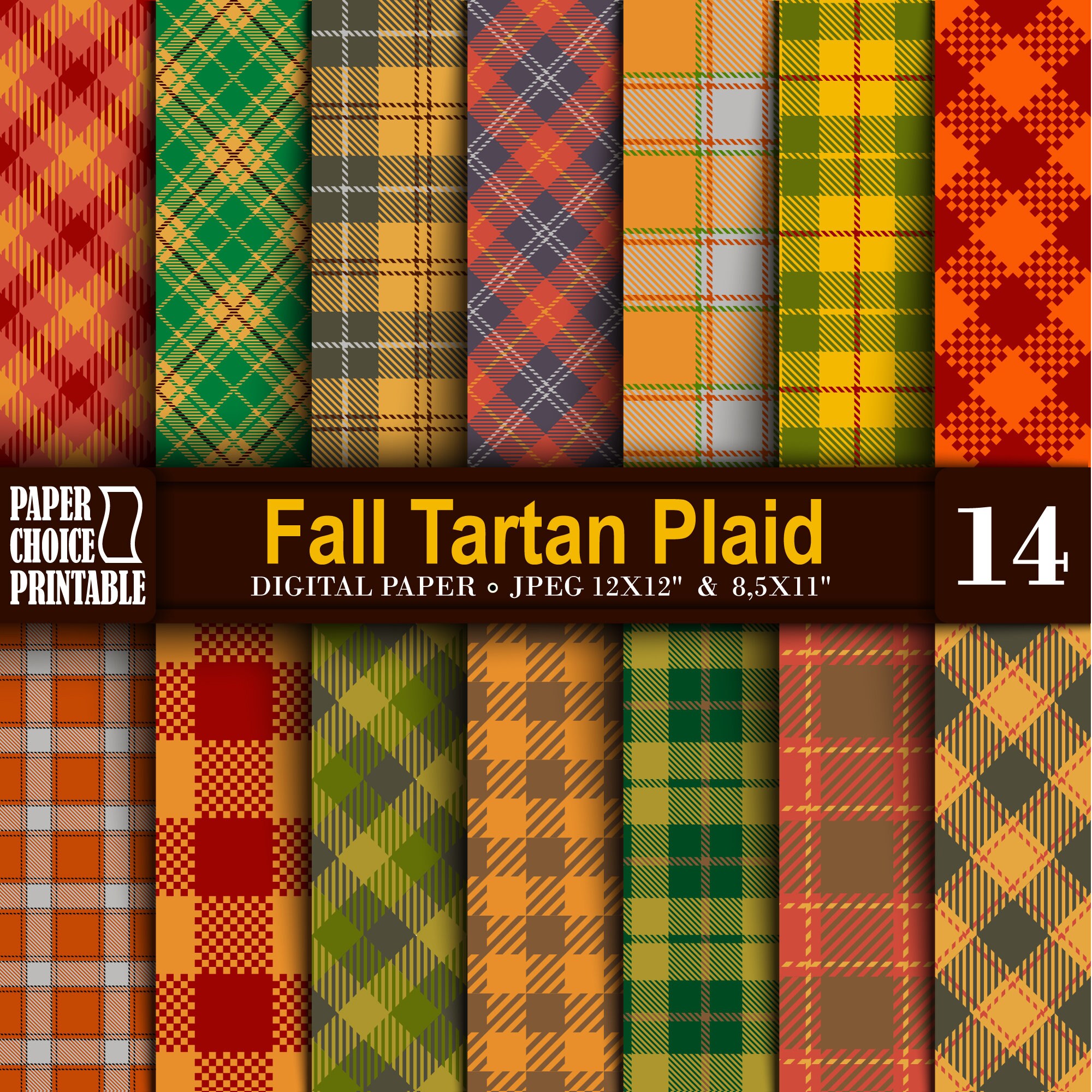 Fall Tartan Plaid Digital Wallpaper, Seamless Pattern Prints, Scrapbook ...