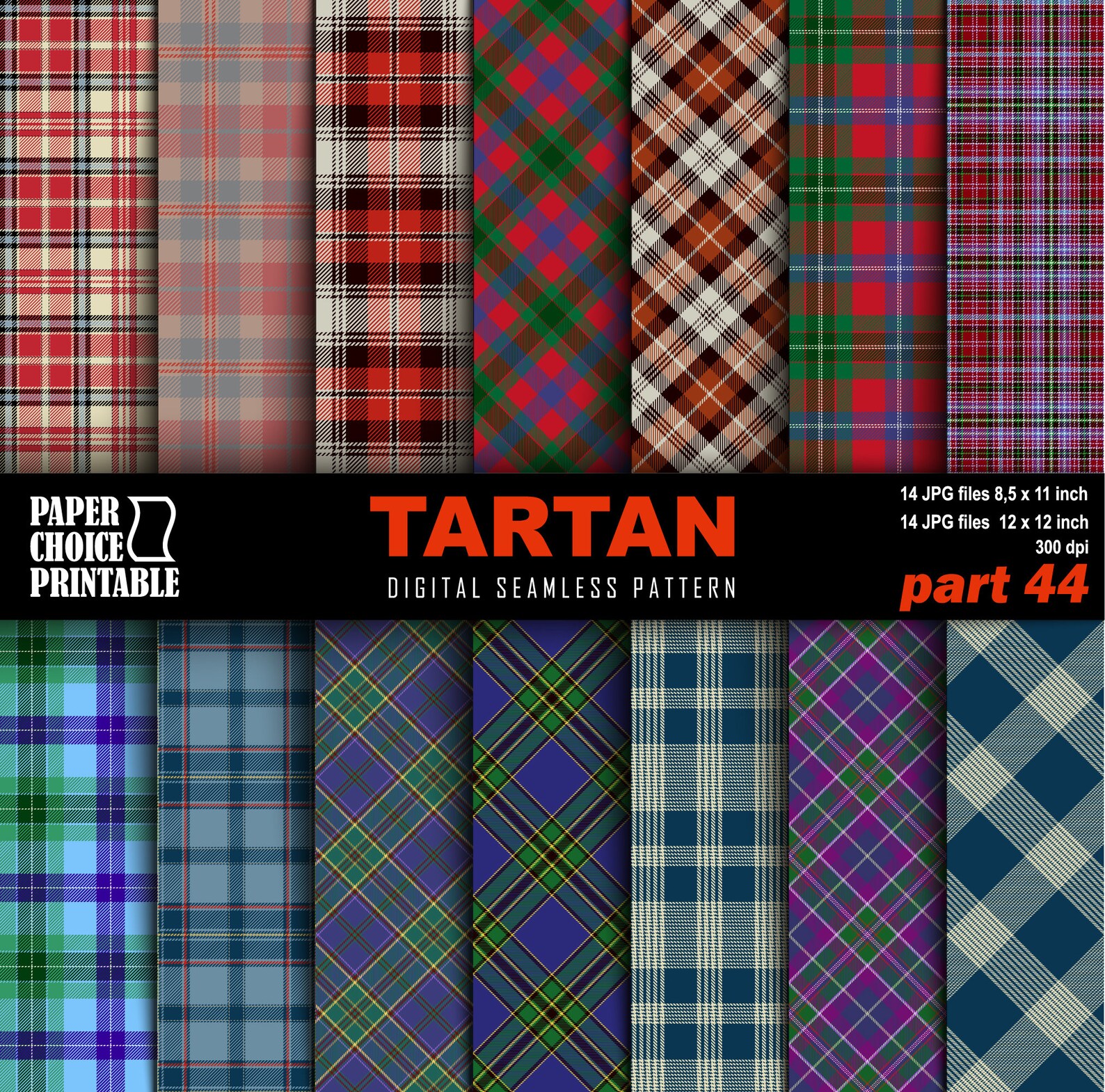 Tartan Digital Paper Clipart. Scottish Plaid, Tartan Clipart. Seamless ...