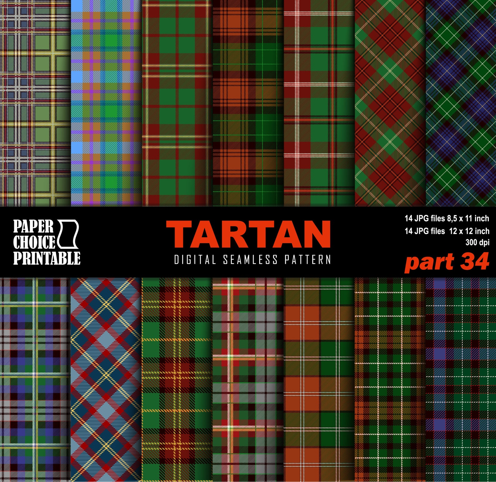 Tartan Digital Paper Clipart. Scottish Plaid, Tartan Clipart. Seamless ...
