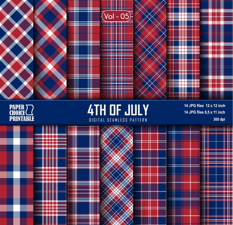 Seamless 4th of July Patriotic Red White Blue and Scrapbook Digital ...
