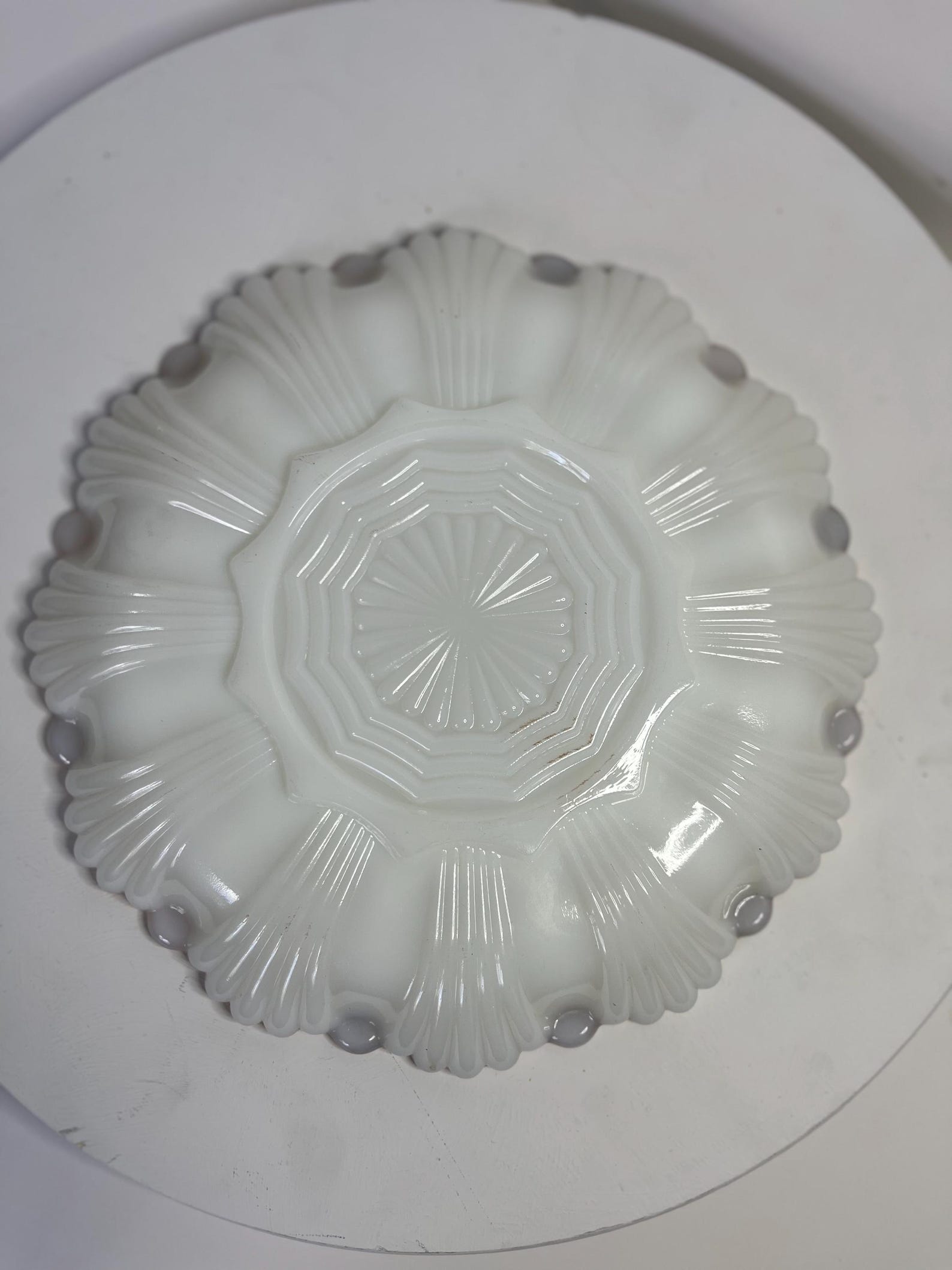 Vintage Milk Glass Serving Egg Platter - White With Gold Trim - Deviled ...