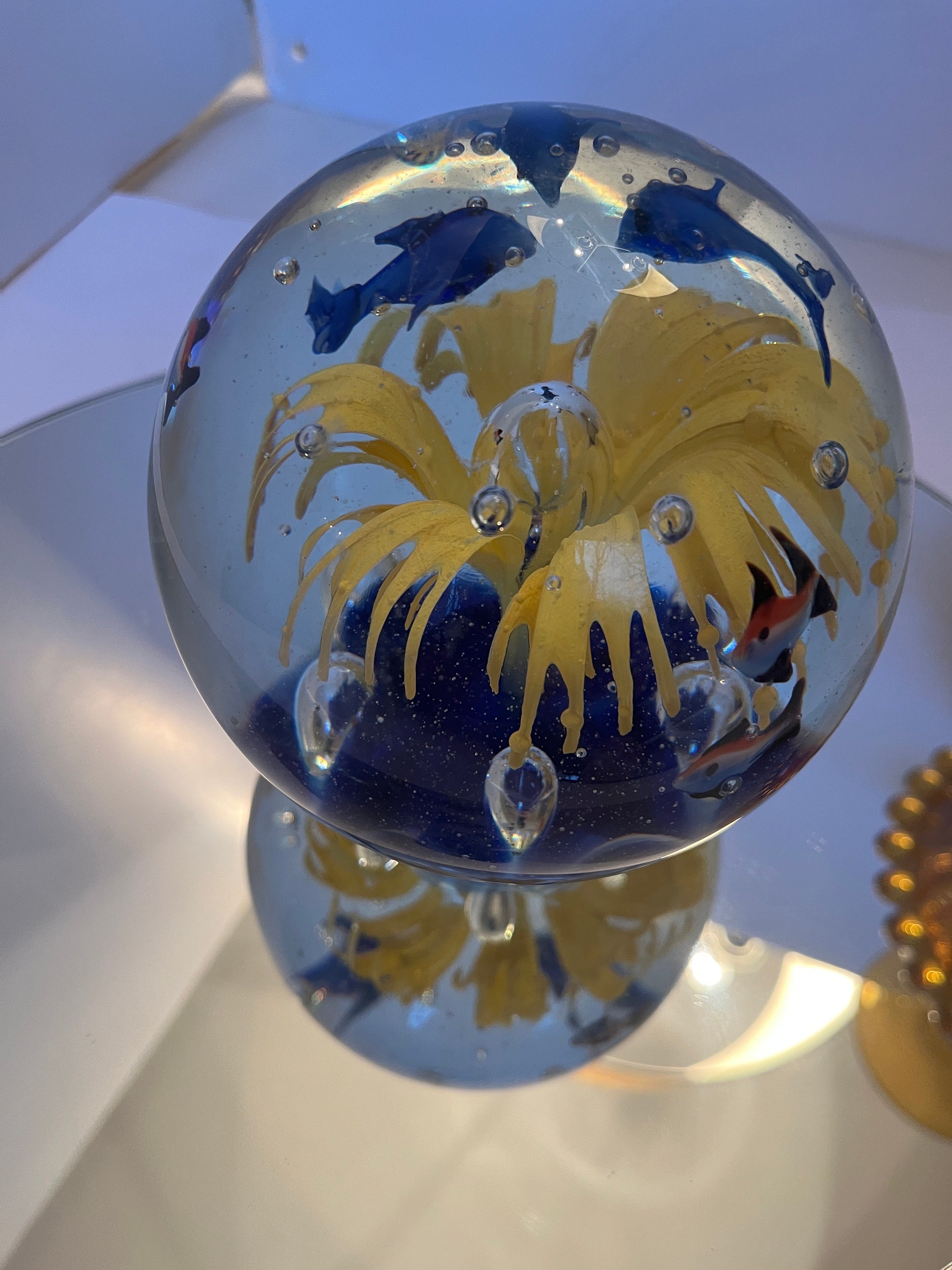 Murano Style Glass Fish Bowl: Ocean Theme Aquarium With Dolphins - Etsy