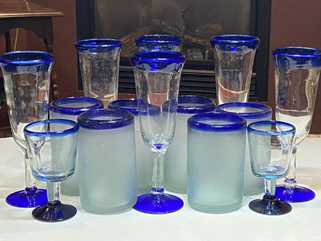 14 Mexican Blue Rim Tumblers and Glasses - Etsy