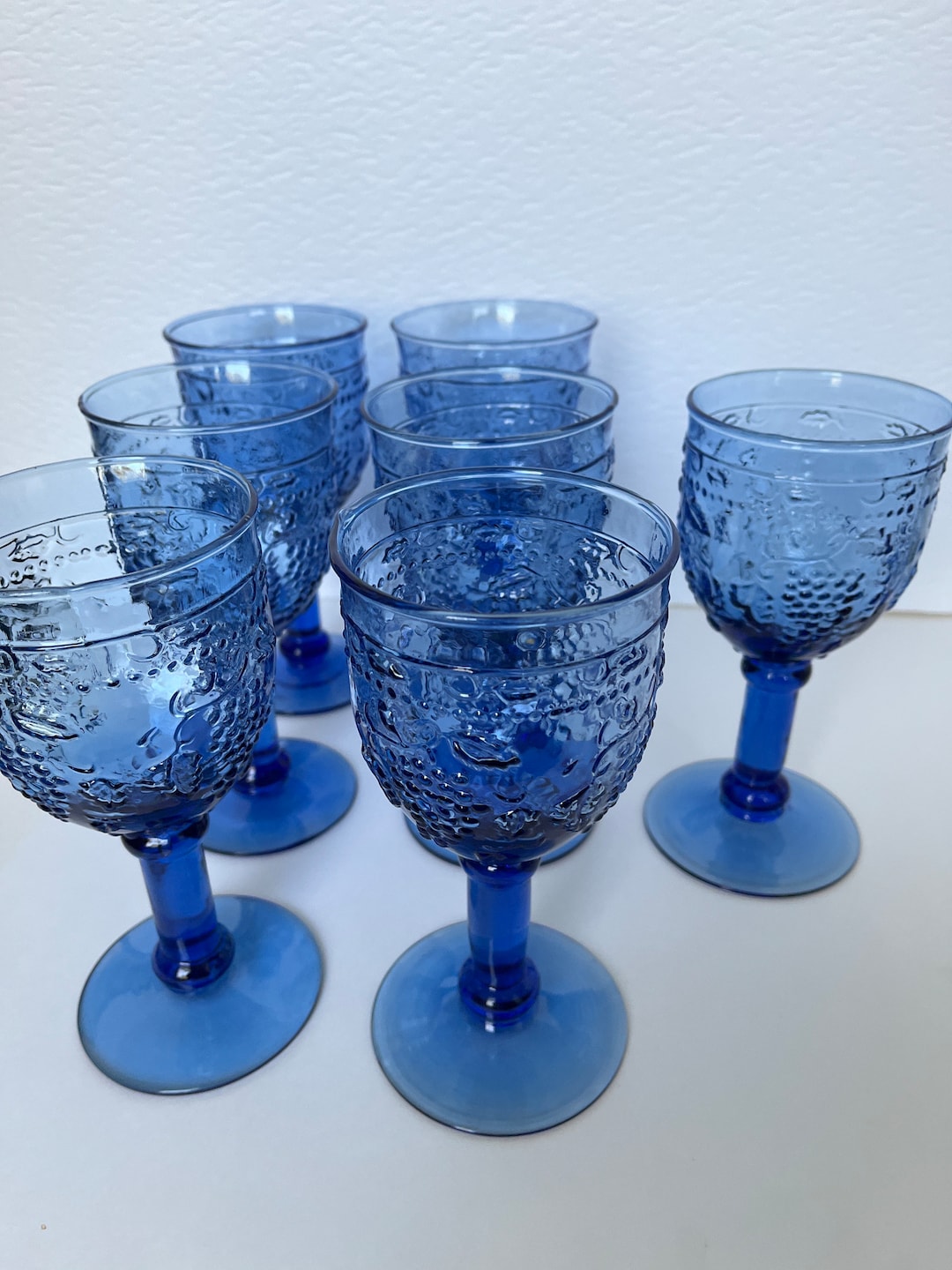 Blue Wine Glass Goblets: Raised Fruit Pattern Stemware (set of 6) - Etsy