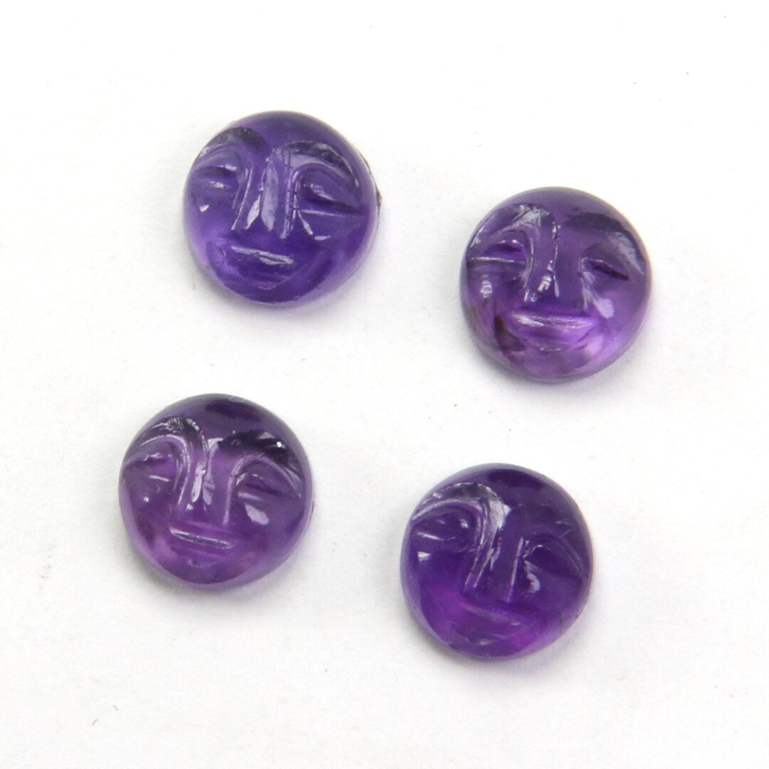 Amethyst Round Face Gemstone Cabochon Handmade Carving Carved Face ...