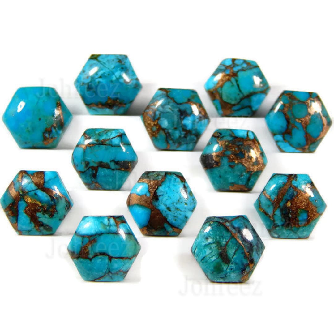 Blue Copper Turquoise Hexagon Shape Gemstone Cabochon Flat Back Loose ...