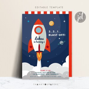 Rocket Invitation, Rocket Birthday Invitation, Rocket Party Invitation ...