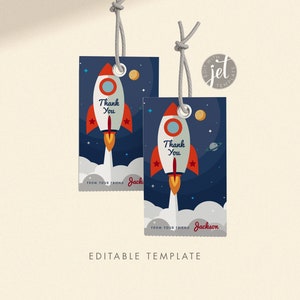 Rocket Space Tag Space Rocket Thank You Tag Birthday Party Retro Rocket ...