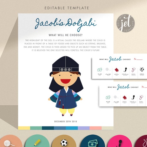 The NOAH Doljabi Kit: Korean First Birthday DOL Printable - Etsy