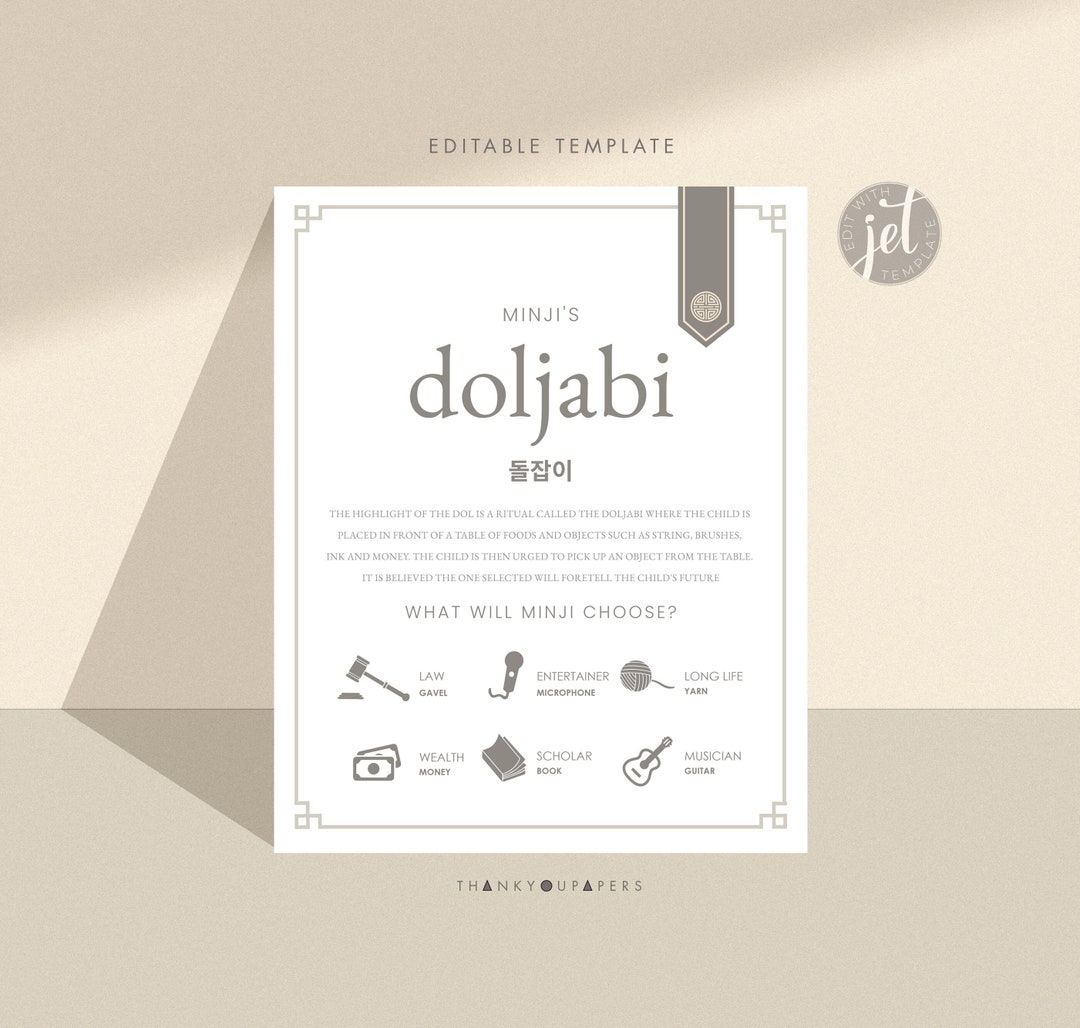 Modern Doljabi Board Sign: Korean First Birthday (printable Digital ...