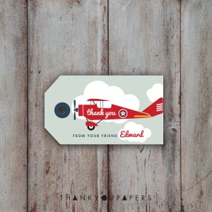 Airplane Tag Red Vintage Airplane Thank You Tag Birthday Party Retro ...
