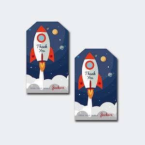 Rocket Space Tag Space Rocket Thank You Tag Birthday Party Retro Rocket ...