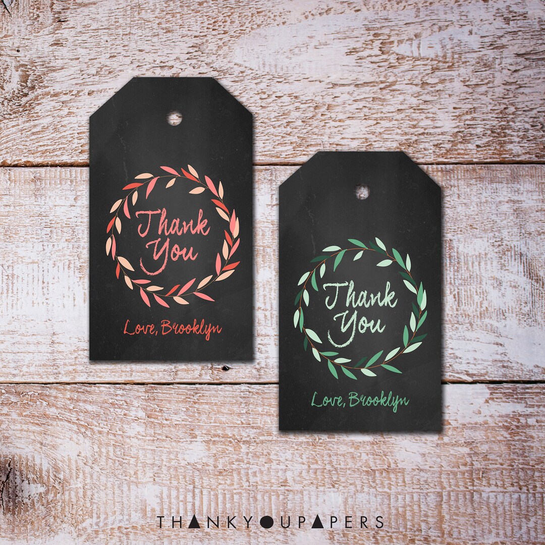 Chalkboard Thank You Tags, Favor Tag Doljabi Birthday Green Wreath ...