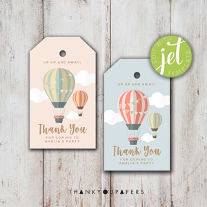 Hot Air Balloon Tag Hot Air Balloon Thank You Tag Birthday Party Cloud ...