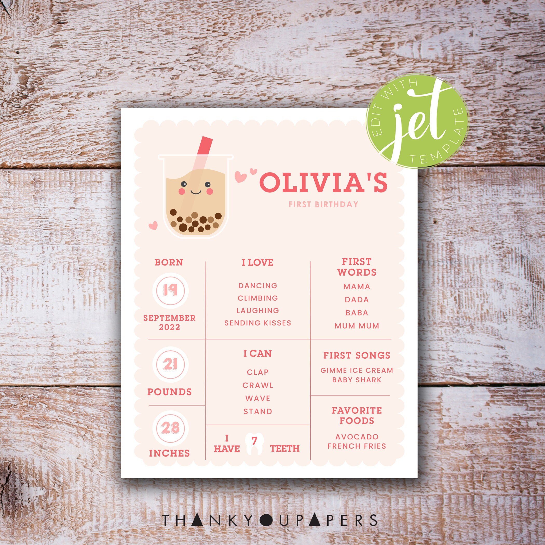 Boba Bubble Tea Tapioca Milk Party Pink Doljanchi Zhuazhou - Etsy