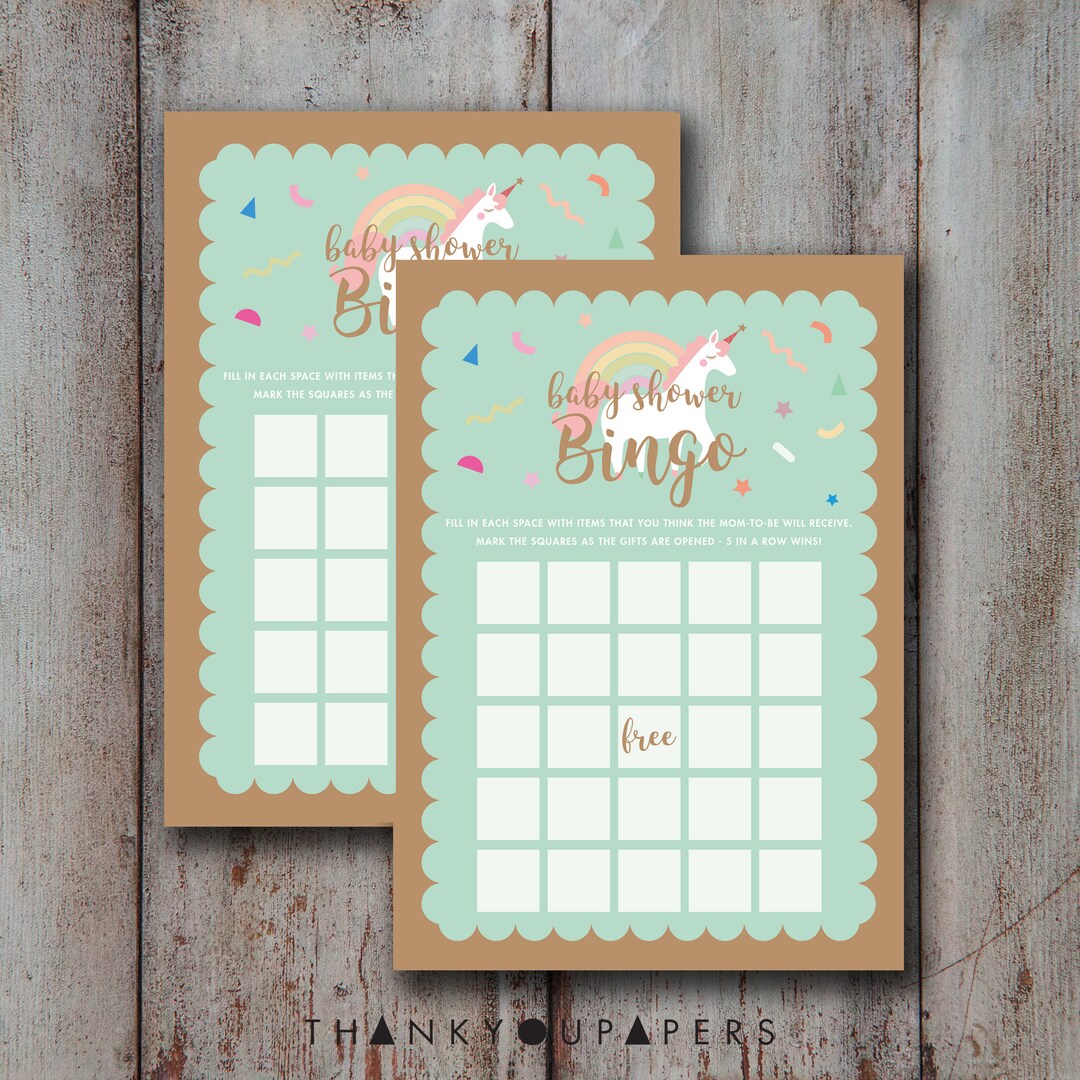 Unicorn Baby Shower Bingo Game, Oh Baby, Magical Rainbow Baby Shower ...
